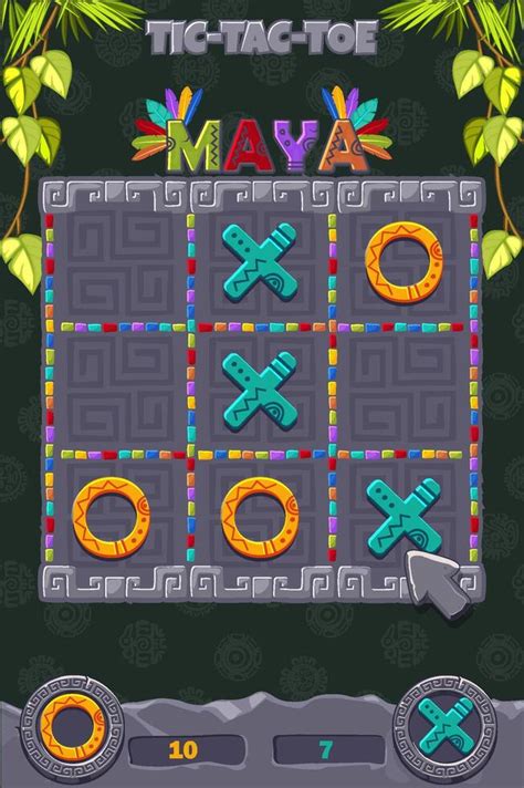 Tic Tac Toe Ui In Maya Or Aztec Themed Gray Board Logic Game For Your Game Development Ui