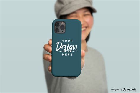 Asian Woman Holding Phone Case Mockup Psd Editable Template