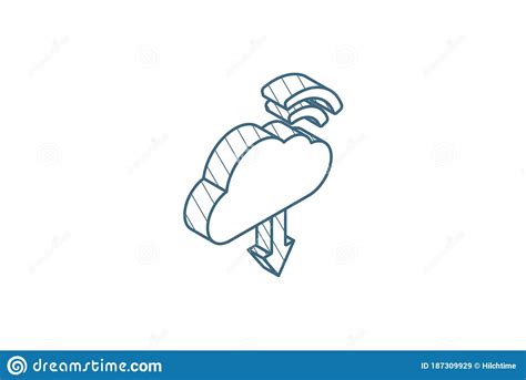 Cloud Download Computer Technology Isometric Icon 3d Line Art Technical Drawing Editable