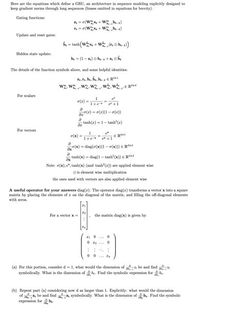 Solved Here Are The Equations Which Define A GRU An Chegg
