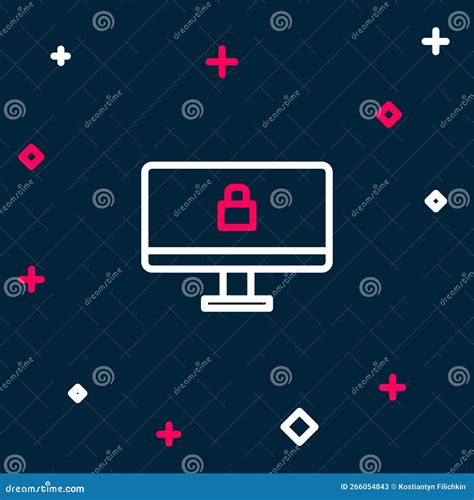 Line Lock On Computer Monitor Screen Icon Isolated On Blue Background