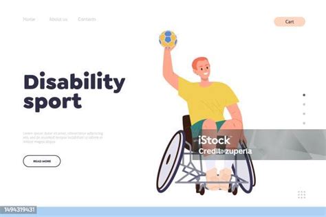 휠체어에서 배구를 하는 스포츠맨의 초상화가 있는 장애인 스포츠 랜딩 페이지 템플릿 스포츠에 대한 스톡 벡터 아트 및 기타 이미지 스포츠 독립 장애 Istock