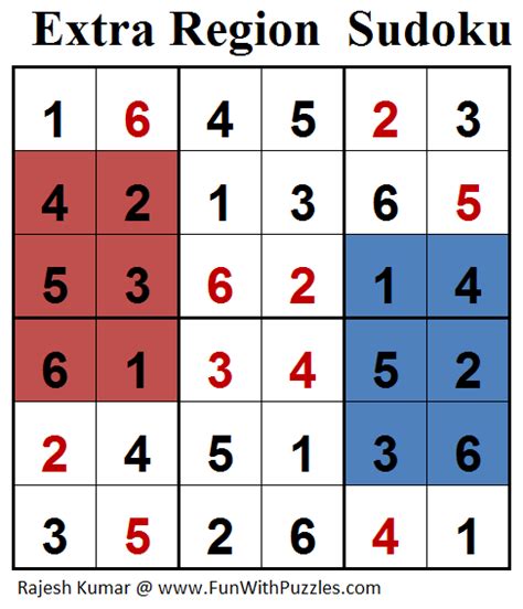 Extra Region Sudoku Mini Sudoku Series 74 Solution
