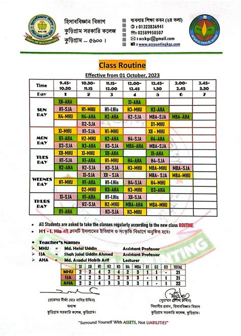 Class Routine For All Year