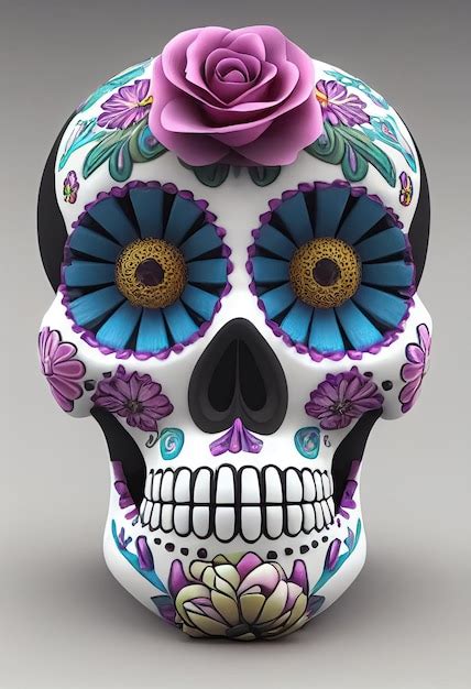 Calavera De Azúcar Calavera Tradicional Decorada Con Flores El Día De