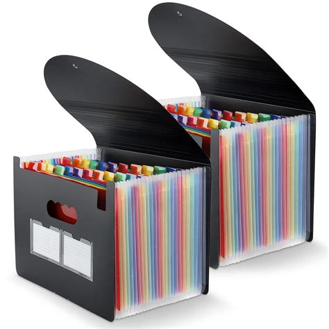 2 Pack Expanding File Folder 24 Pocket Accordian File Organizer A4 Letter Size