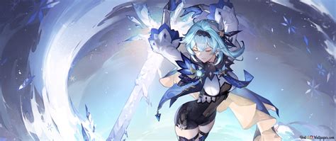 Worrier Eula And Her Huge Sword Genshin Impact 2k Wallpaper Download