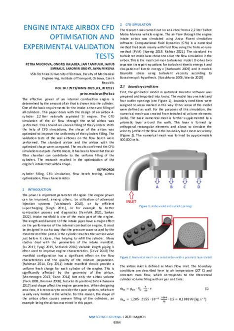 engine intake airbox cfd optimisation and experimental validation tests