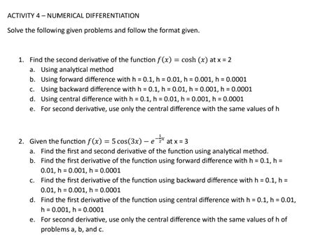 Solved ACTIVITY NUMERICAL DIFFERENTIATIONSolve The Chegg