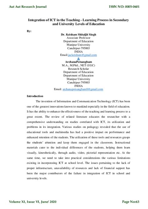 Pdf Integration Of Ict In The Teaching Learning Process In Secondary