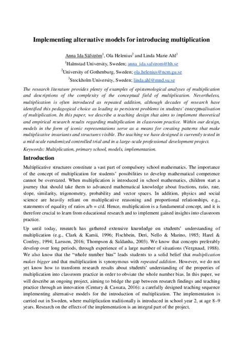 Pdf Implementing Alternative Models For Introducing Multiplication