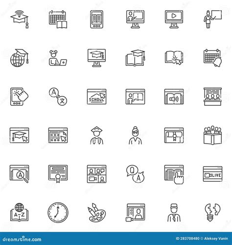 Online Education Line Icons Set Stock Vector Illustration Of Reading