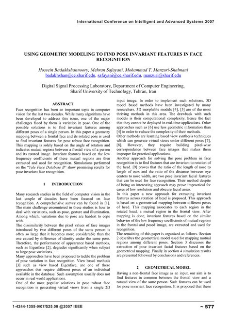 Pdf Using Geometry Modeling To Find Pose Invariant Features In Face