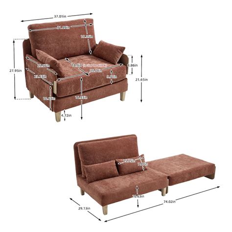 Chenille Upholstered 3 In 1 Convertible Sleeper Foldable Sofa Bed
