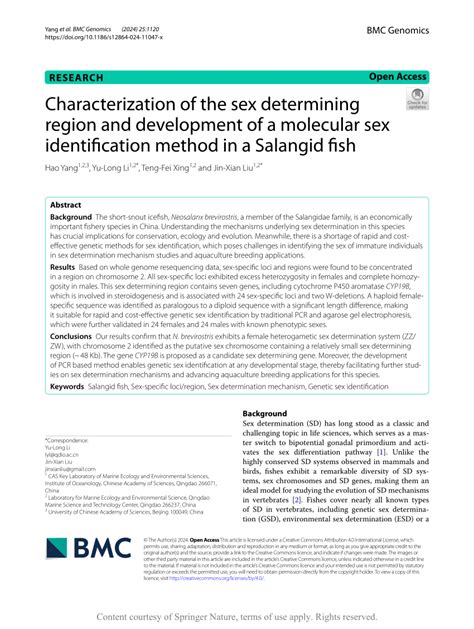 Pdf Characterization Of The Sex Determining Region And Development Of