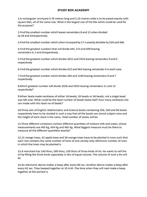 Hcf And Lcm Word Problems[1] Pdf