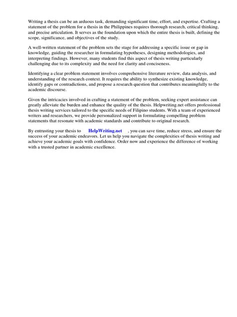 Statement Of The Problem Sample Thesis Philippines Pdf