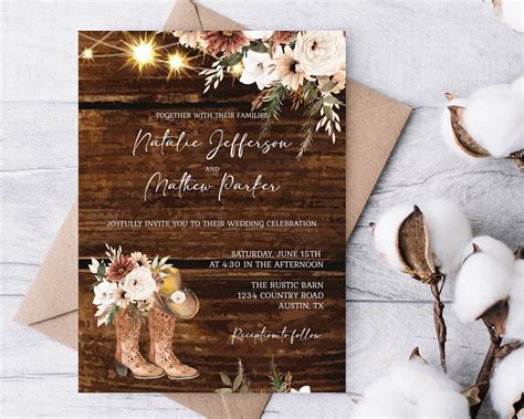 Rustic Country Wedding Invitation Roses