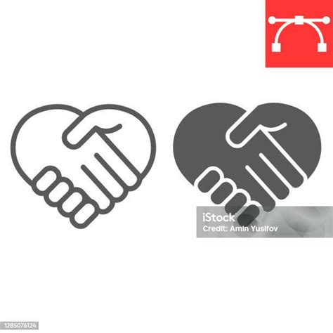 하트 악수 라인과 글리프 아이콘 사랑과 도움 악수 사인 벡터 그래픽 편집 스트로크 선형 아이콘 Eps 10 하트 모양에 대한