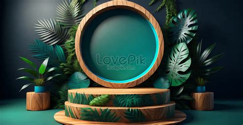 배경에 화려한 최고의 3d 아트 제품 공간 Sppresentation 상단의 나무 연단 모형 사진 무료 다운로드 Lovepik