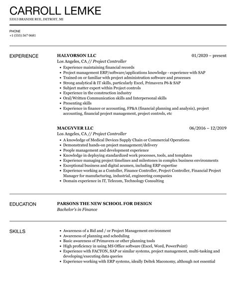 Project Controller Resume Samples Velvet Jobs
