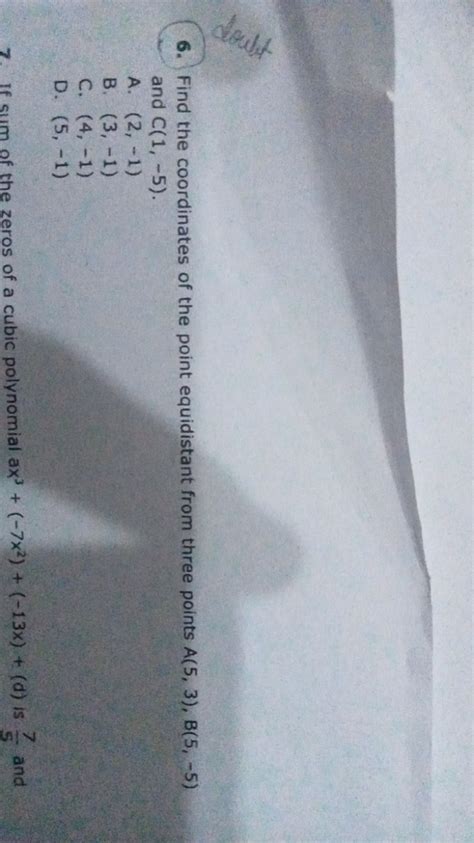 Find The Coordinates Of The Point Equidistant From Three Points A 5 3 B