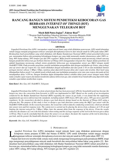 Pdf Rancang Bangun Sistem Pendeteksi Kebocoran Gas Berbasis Internet Of Things Iot