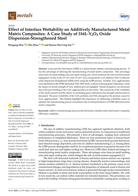 Pdf Effect Of Interface Wettability On Additively Manufactured Metal Matrix Composites A Case