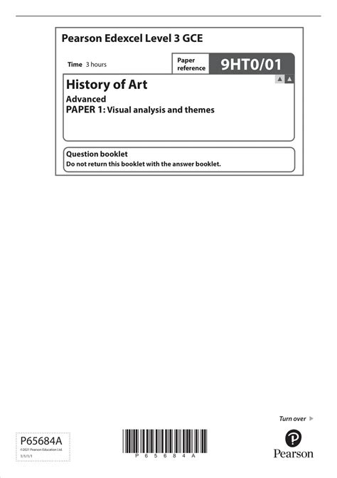 Pearson Edexcel Level 3 Gcereference 9ht001history Of Art Advanced Paper 1 Visual Analysis And