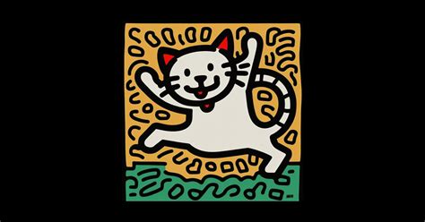 Funny Keith Haring Happy Cat Keith Haring Sticker Teepublic