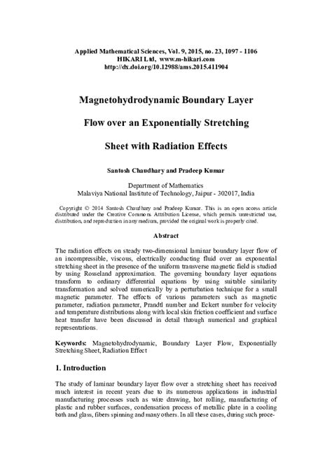Pdf Mhd Boundary Layer Flow With Radiation Effects
