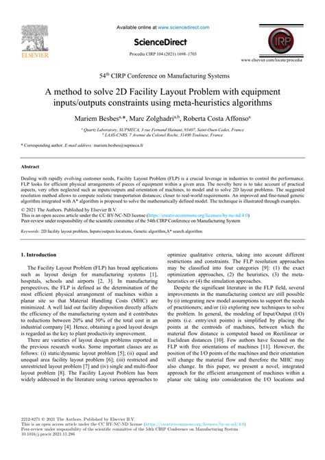 Pdf A Method To Solve 2d Facility Layout Problem With Equipment