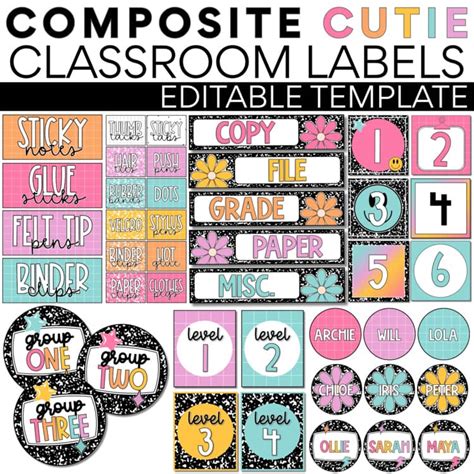 Classroom Labels Editable Composition Notebook Classroom Theme