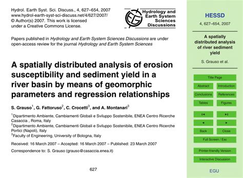 Pdf A Spatially Distributed Analysis Of Erosion Susceptibility And Sediment Yield In A River