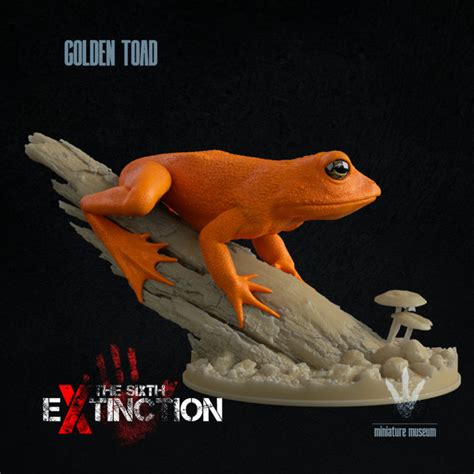 3d Printable Golden Toad On A Log By Miniature Museum
