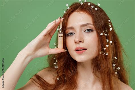 Beautiful Half Naked Topless Redhead Hair Woman 20s With Nude Make Up