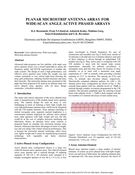Pdf Planar Microstrip Antenna Array For Wide Scan Angle Active Phased Arrays