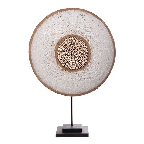 Beaded Cameroon Shield On Stand White — Luangisa African Collection