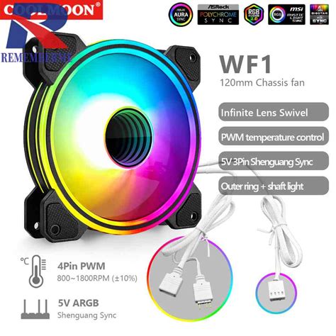 Coolmoon 12cm Silent 4pin Pwm 5v 3pin Argb Aura Sync Pc Case Cooling