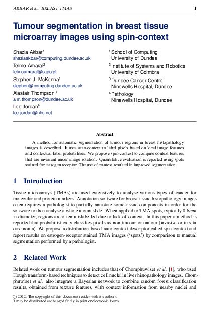 Pdf Tumour Segmentation In Breast Tissue Microarray Images Using Spin Context