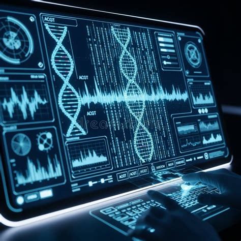 Futuristic Computer Screen Displaying Dna Sequencing And Data Analysis