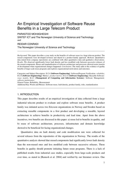 Pdf An Empirical Investigation Of Software Reuse Benefits In A Large Telecom Product