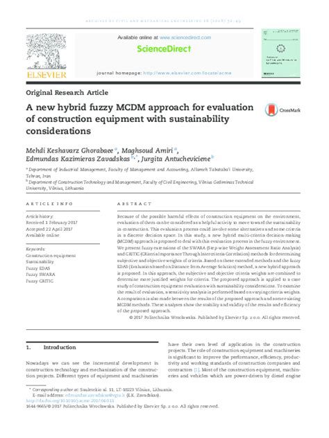 Pdf A New Hybrid Fuzzy Mcdm Approach For Evaluation Of Construction