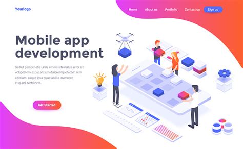 모바일 애플 리 케이 션 개발의 현대적인 평면 디자인 아이소메트릭 개념 3차원 형태에 대한 스톡 벡터 아트 및 기타 이미지 3차원 형태 개념 개념과 주제 Istock