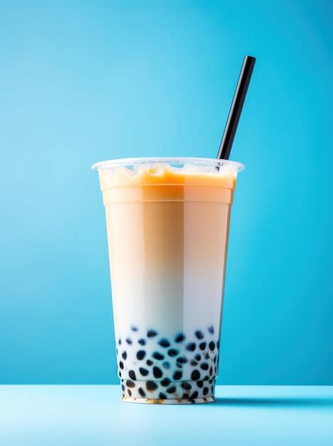 Premium Ai Image Bubble Tea Glass With Cap On A Colored Gradient