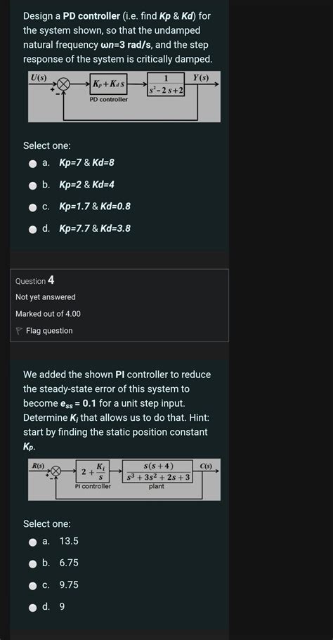 solved design a pd controller i e find kp and kd for the