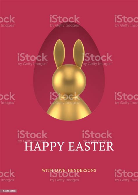 행복 한 부활절 3d 인사말 카드 황금 토끼 달걀 구멍 놀람 디자인 서식 파일 현실적인 벡터 3차원 형태에 대한 스톡 벡터 아트 및 기타 이미지 Istock