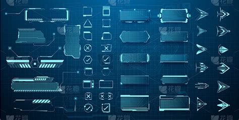 未来的用户界面元素箭头，按钮，框架。全息元素的hud用户界面，高科技面板。一套界面图标插图。面板、全 花瓣网