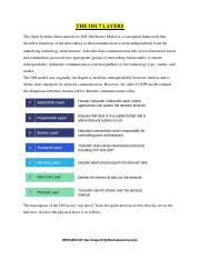 OSI LAYER MODEL Pdf THE OSI LAYERS The Open Systems Interconnection OSI Reference Model Is