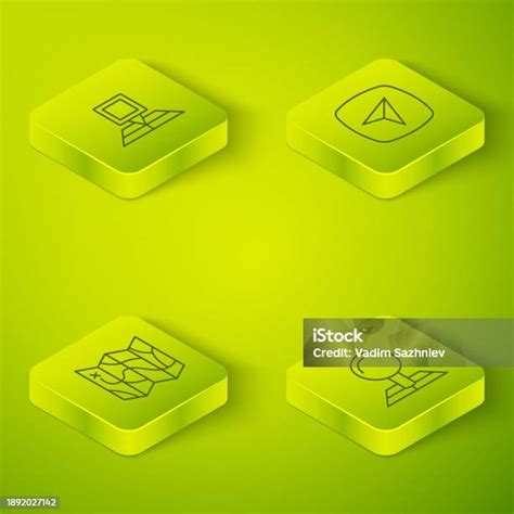 등각 투영 선 도시 지도 탐색 접힘 위치 마커 및 아이콘 포함 벡터 3차원 형태에 대한 스톡 벡터 아트 및 기타 이미지 3차원 형태 거리 관광 Istock